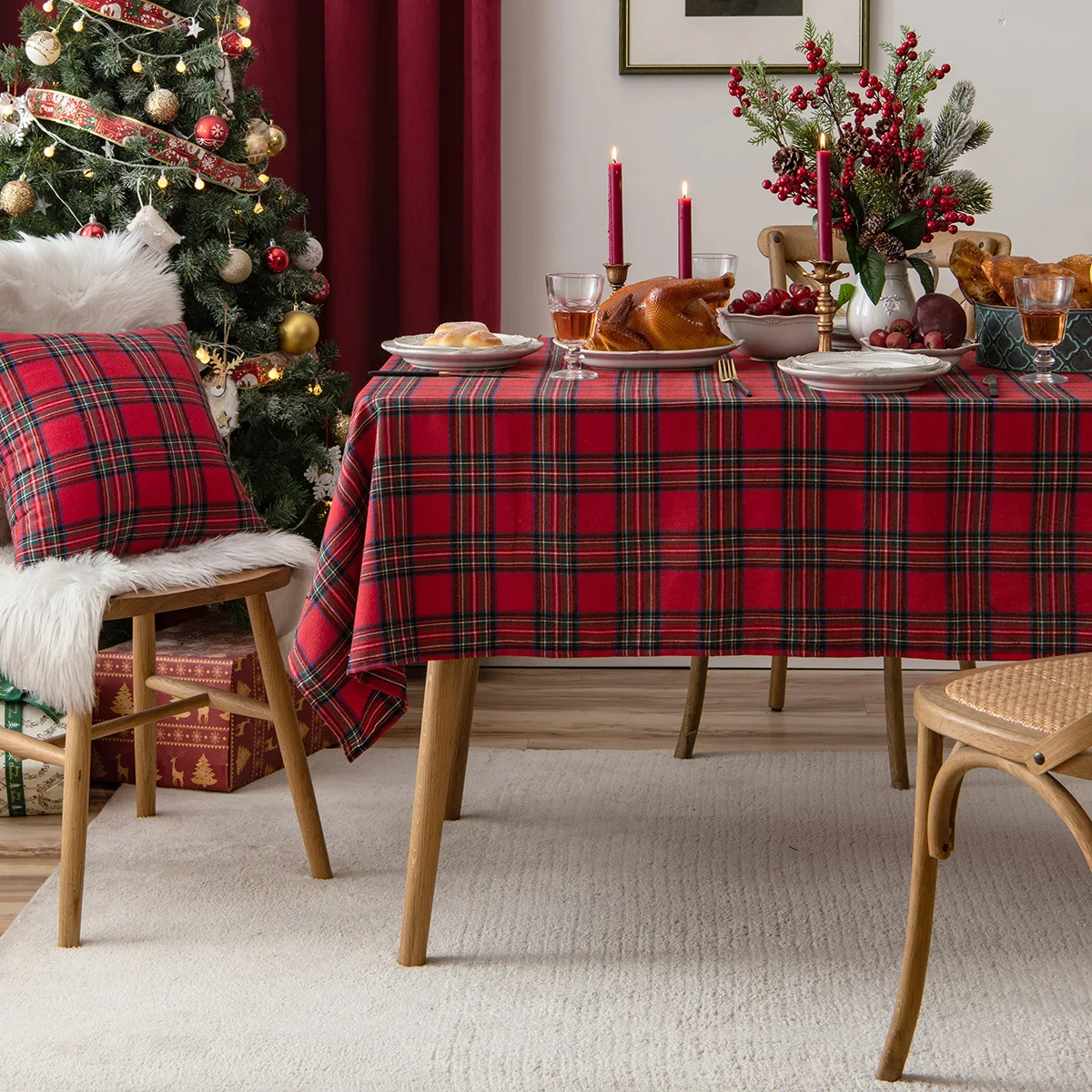 Table cloth Christmas Red Green Simple Grid Table Mat Hotel Tea Rable ...