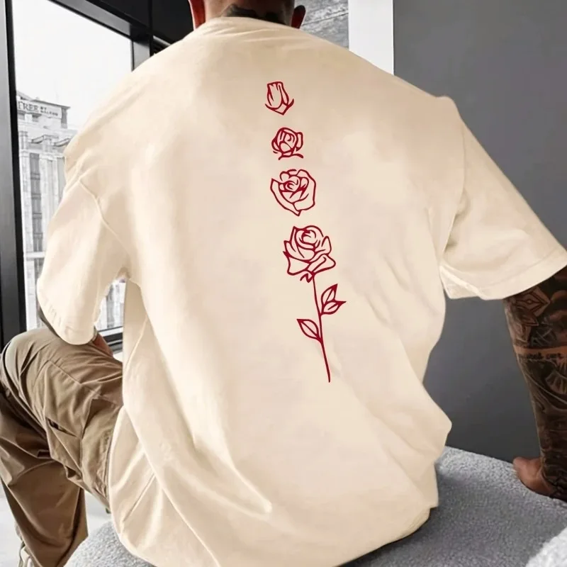 Rose-Print-Men-s-T-Shirt-2024-Cotton-Oversized-T-Shirt-For-Men-Summer ...