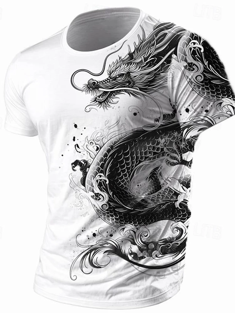 3D Dragon Print Men's T-shirt Summer Daily Casual Men's Street T-shirt ...