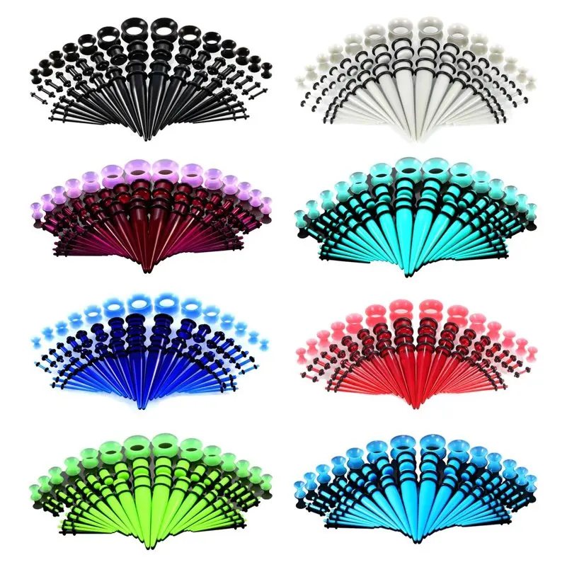 50pcs-Acrylic-Ear-Gauge-Taper-And-Plug-Stretching-Kits-Mixed-Color-Ear ...