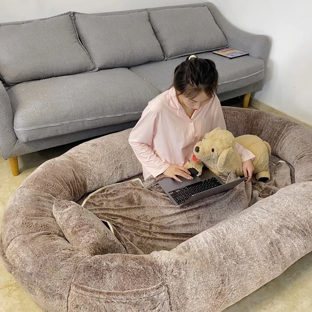 Human-Dog-Bed-Giant-Comfy-Plush-Dog-Bed-With-Pocket-Portable-Large-Bean ...