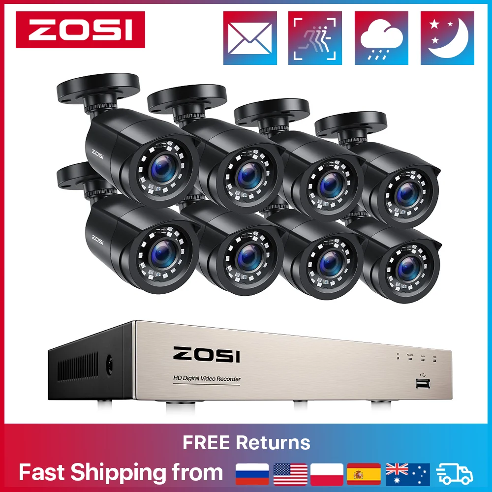 ZOSI 8CH 1080P CCTV System Video Surveillance Kit Wired TVI DVR Set for ...