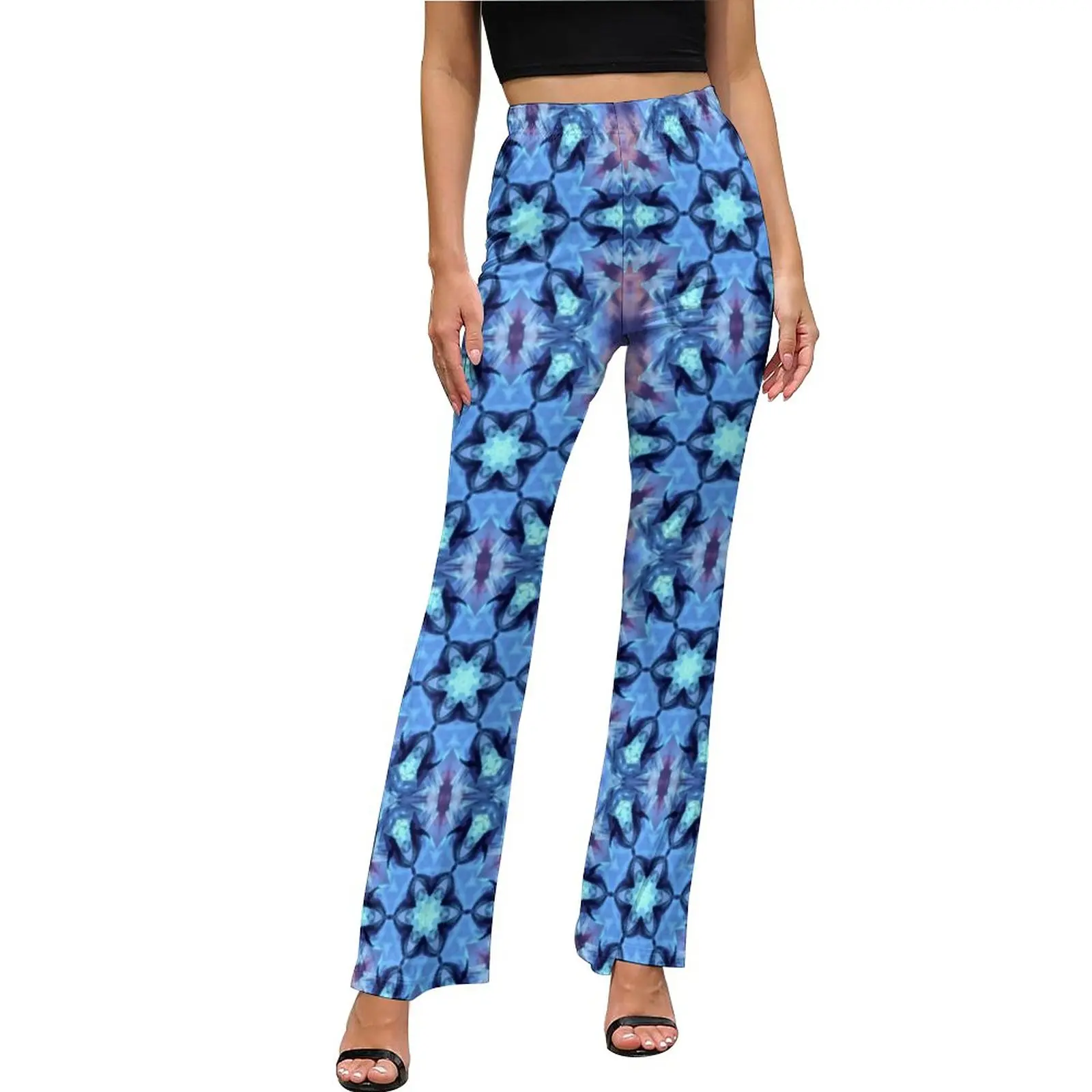 Vintage Bohemia Pants Abstract Ocean Print Casual Flared Trousers ...