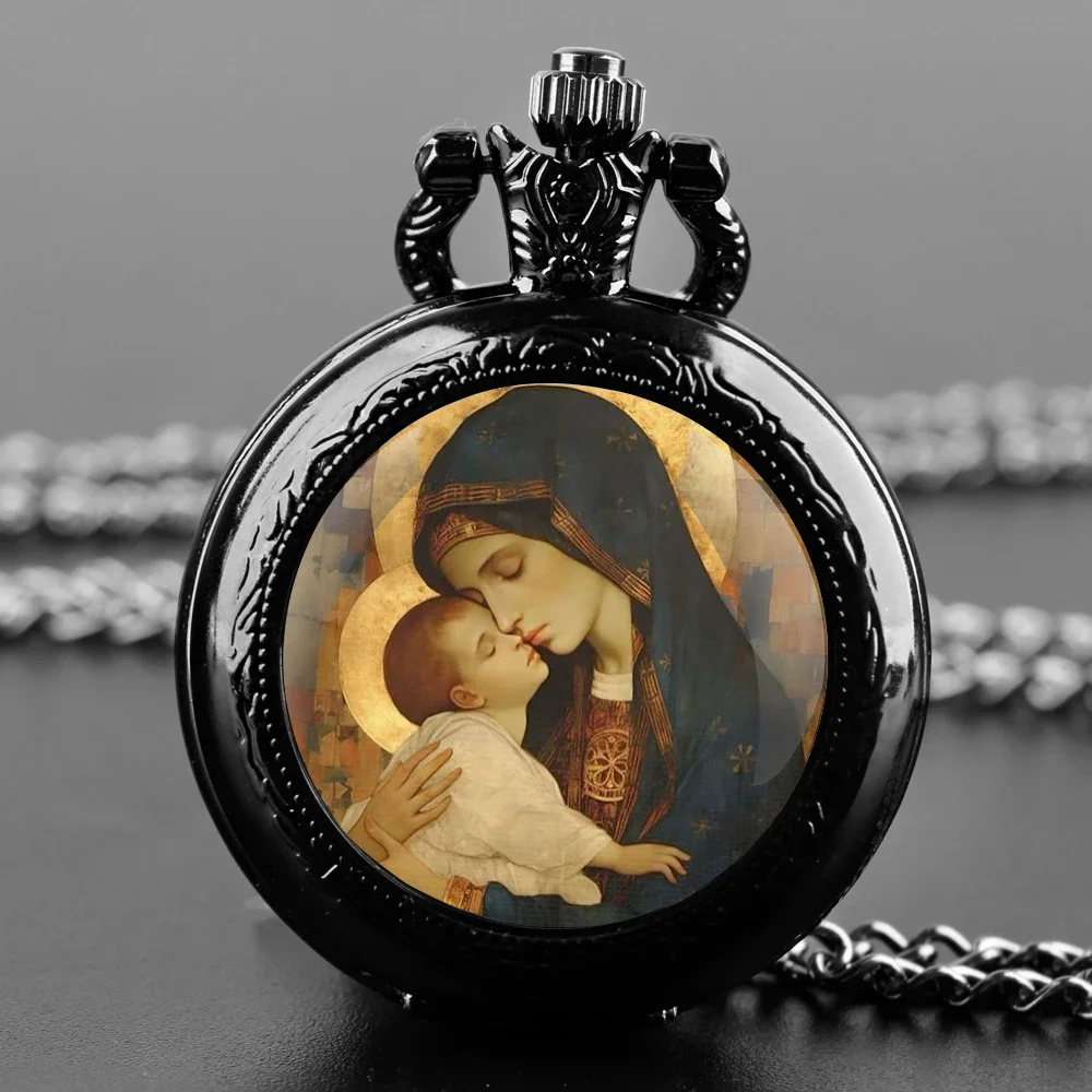 Christian Catholic Pocket Watch – Virgin Mary & Baby Jesus Design ...