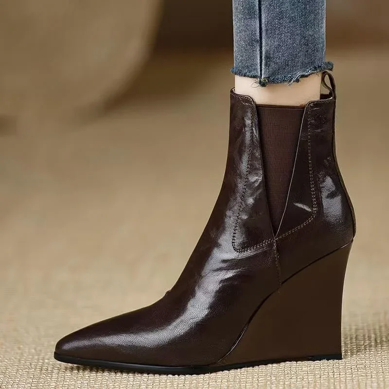 Botines franceses sexis con punta en pico y Tacón de Cuña, botas ...