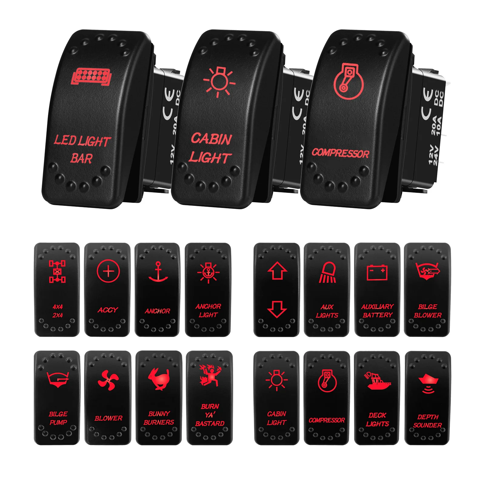 Red-Light-Rocker-Button-Switch-Led-Light-Bar-Arrows-ON-OFF-SPST-5Pin ...