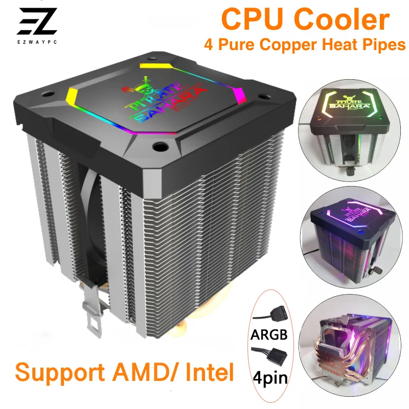 Cooling-CPU-Cooler-Fan-PWM-4PIN-RGB-Light-Silent-Radiator-Heatsink ...