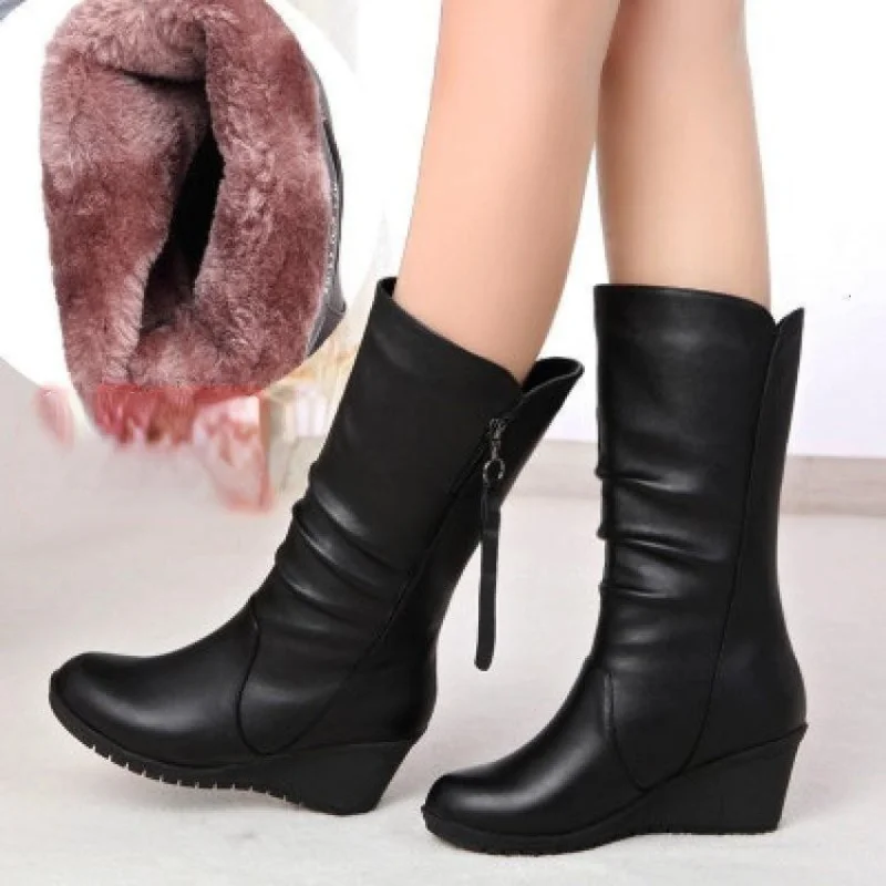 Botas-de-cu-a-con-cremallera-para-Mujer-botines-de-cabeza-redonda-talla ...