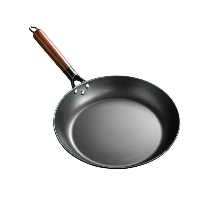 Frying-Pan-Uncoated-Non-stick-Iron-Pan-Blue-Seasoned-Cooking-Pot-Steak ...