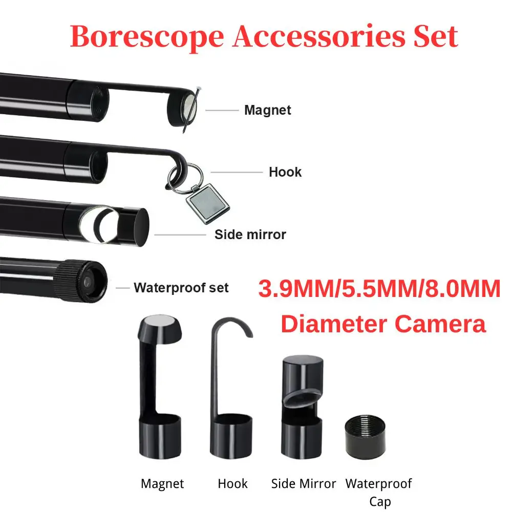 Borescope-Accessories-Hook-Magnet-Side-View-Mirror-Protective-Cap-Set ...