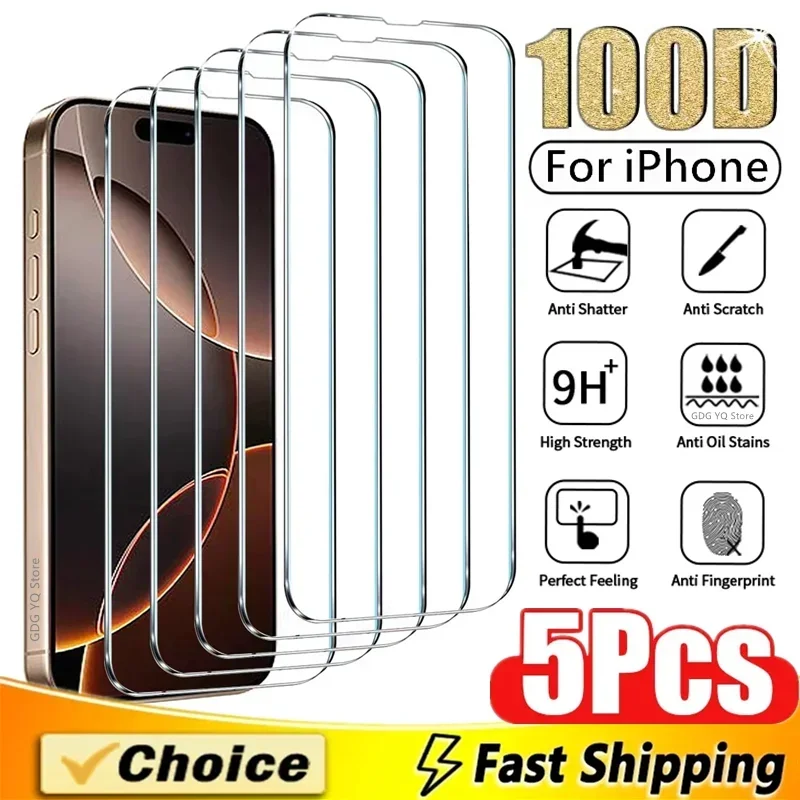 5Pcs-Tempered-Glass-For-iPhone-16-12-13-14-15-Pro-Max-Mini-Screen ...