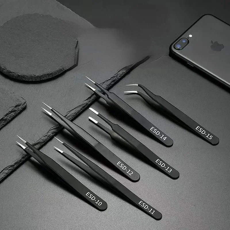 High-precision-small-tweezers-Anti-static-stainless-steel-pointed-elbow ...