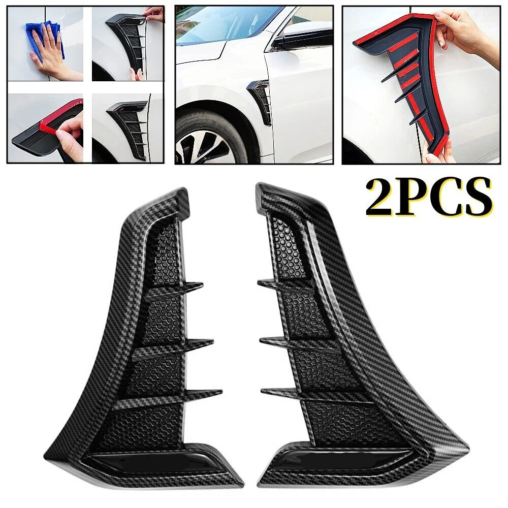 1-Pair-Universal-Carbon-Black-Car-Fender-Side-Vents-Air-Flow-Intake ...