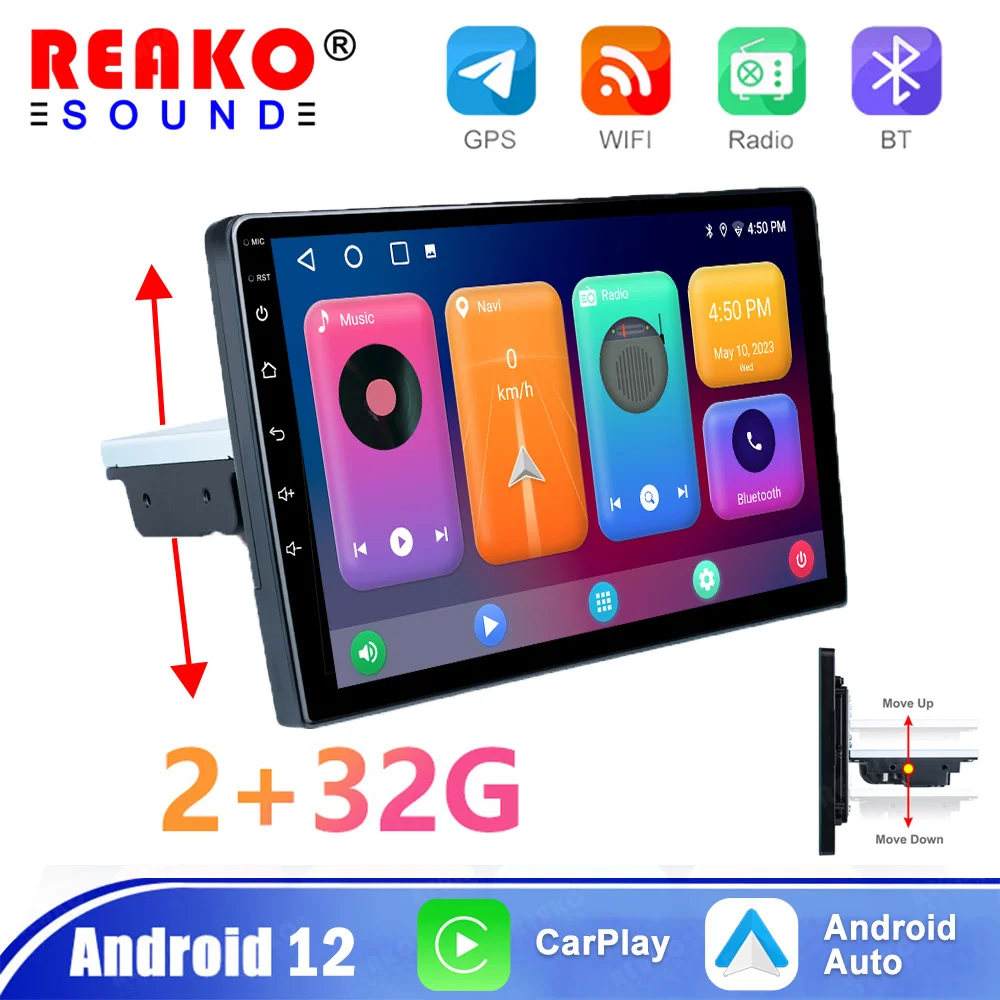 REAKOSOUND 1 Din 10'' 2+32G Car Audio Radio Android Car Multimedia Player GPS Navigation BT Car ...
