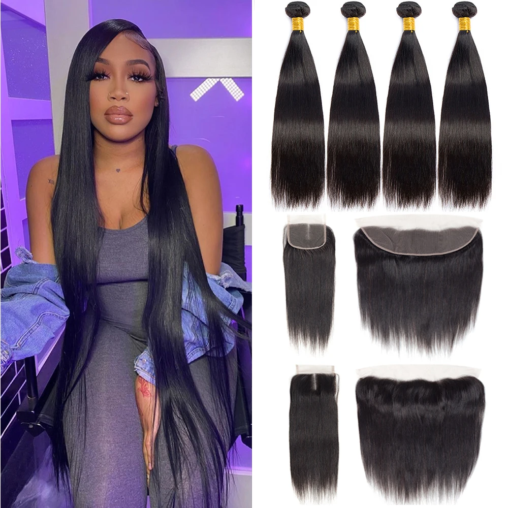 28-30Inch-Brazilian-Straight-Human-Hair-Bundles-Weave-Extensions-With ...