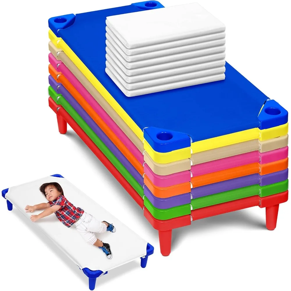Cots-with-Sheets-Set-for-Kids-52-L-x-23-W-Stackable-Toddler-Nap-Cots ...