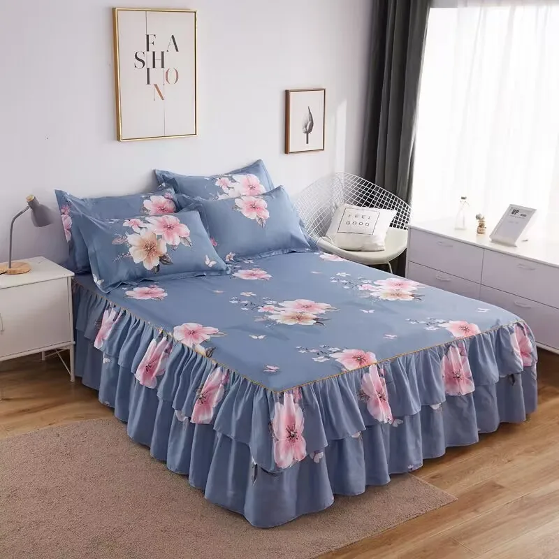 Soft-Two-Layers-Bed-Skirt-Printed-Bed-Skirt-Non-slip-Mattress-Cover ...