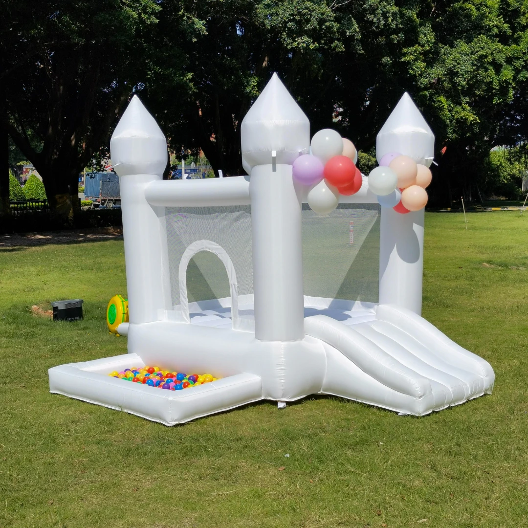 Trampol-n-de-castillo-inflable-blanco-con-tobog-n-de-piscina-de-bolas ...