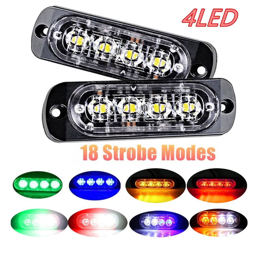 2PCS-12-24V-Amber-Strobe-Side-Warning-Light-4-Led-Grill-Flashing ...