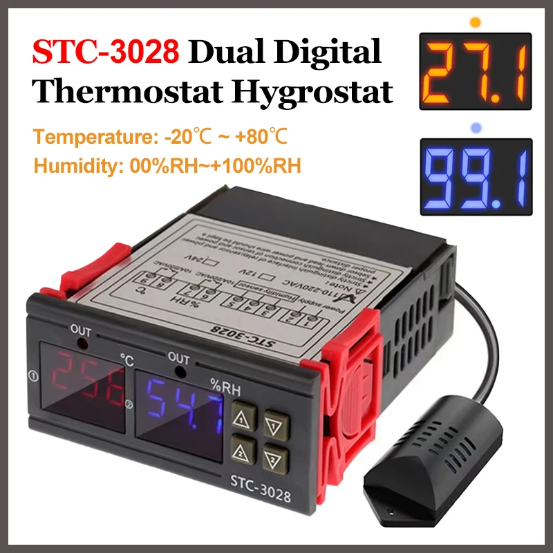 STC-3028 Dual Digital Thermostat Hygrostat Temperature Humidity Control ...