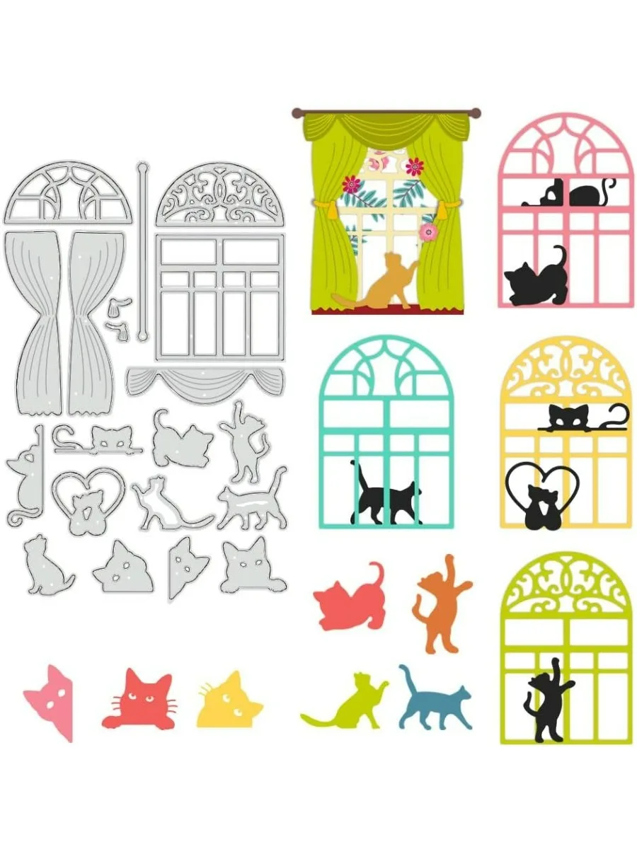 1Sheet Silhouette Cat Cutting Dies Stencil 4.2x6.5inch Window Curtain ...