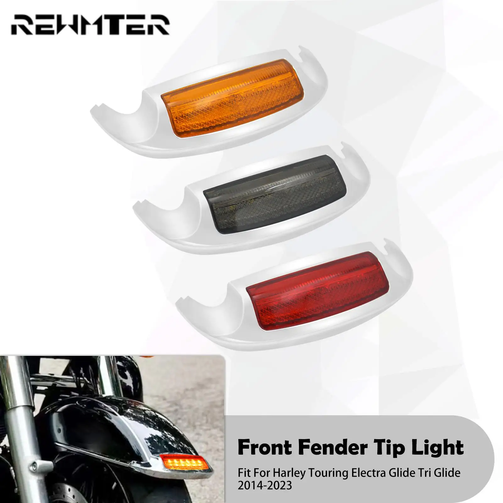Motorcycle-Front-Fender-Tip-Light-Amber-Smoke-Red-Lens-LED-Lamp-For ...