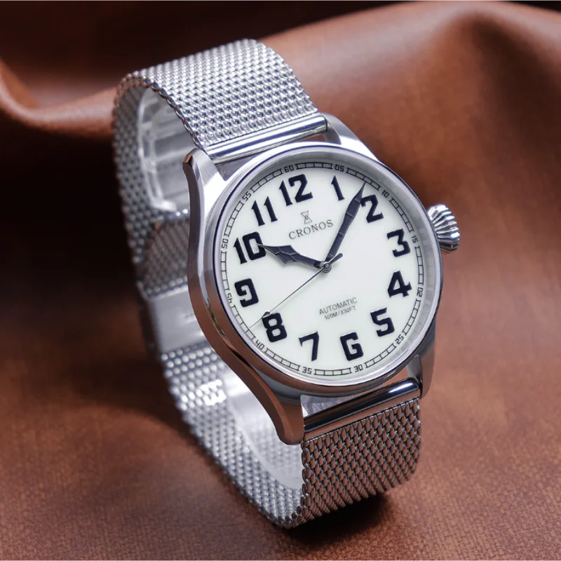 Cronos Pilot Flieger Mechanical Watch For Men Stainless Steel Blue ...