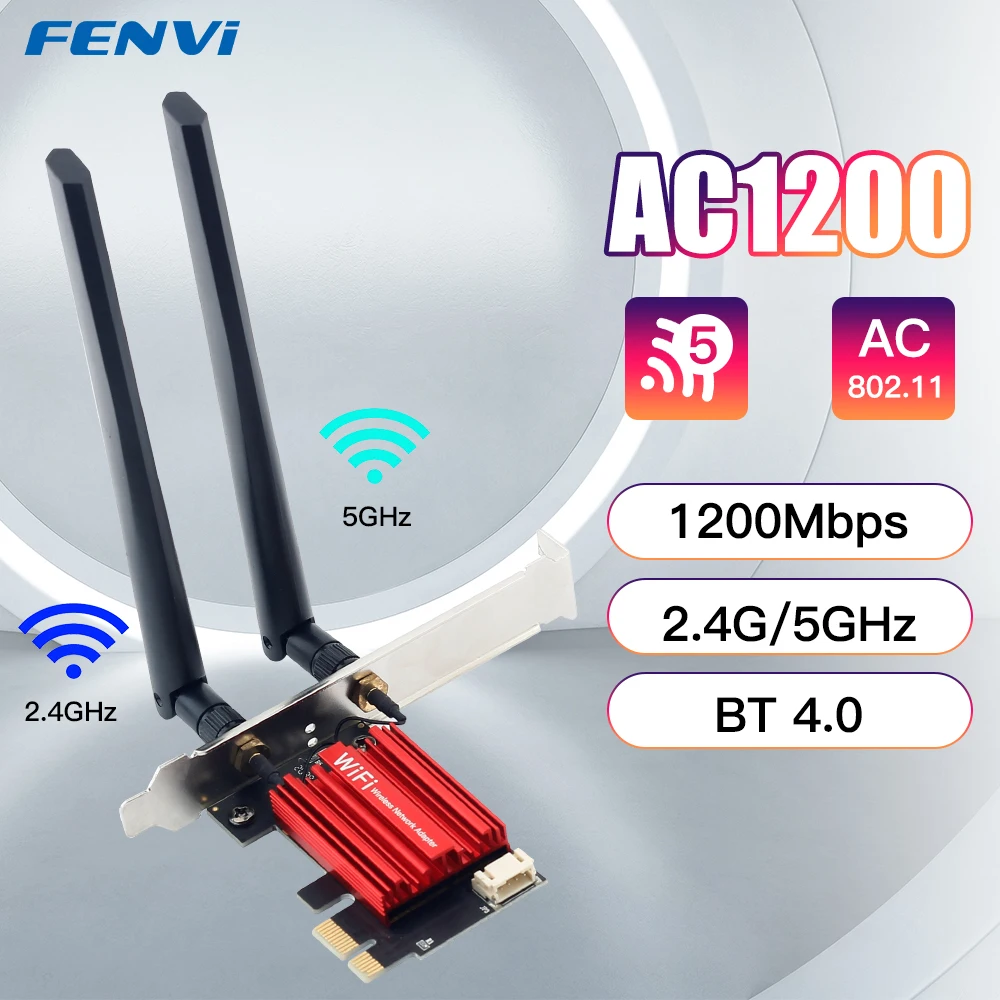 WiFi 5 AC1200 PCI-E Wireless Adapter Network Card BT 4.0 Dual Band 2.4G ...
