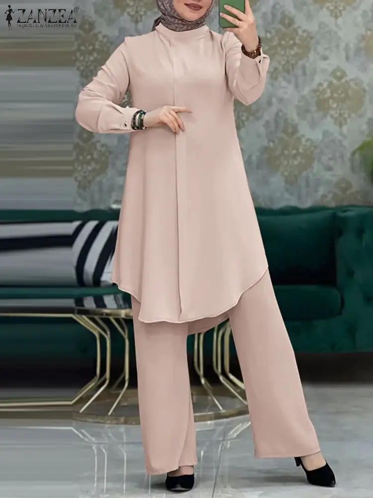 ZANZEA-Turkish-Blouse-Suit-Eid-Abaya-Set-Casual-Long-Sleeve-Blouse-Wide ...