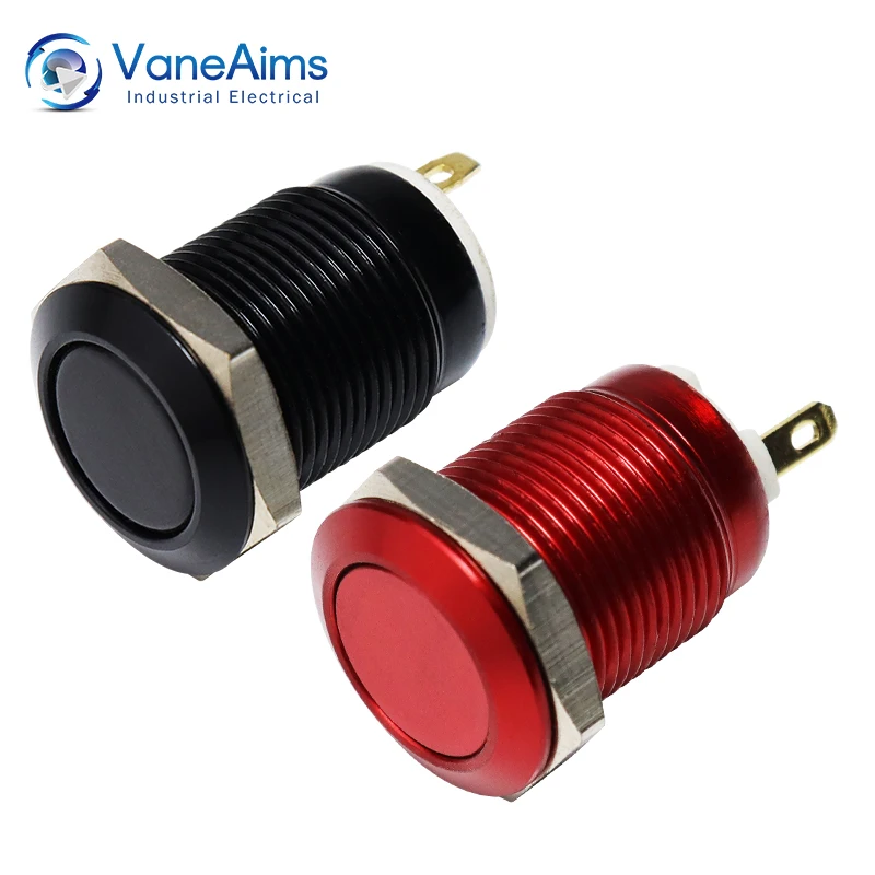 12mm Mini Electric Switch VaneAims Self Reset Momentary Flat Head Red ...