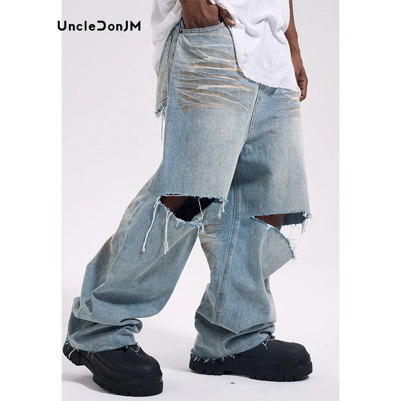 Knee-Ripped-Denim-Jeans-Big-Holes-Wide-leg-Mopping-Jeans-Hip-Hop ...