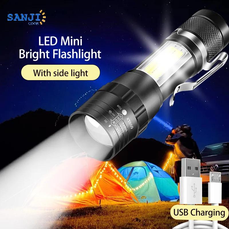 Mini-linterna-LED-potente-con-luz-lateral-COB-carga-USB-ajuste ...