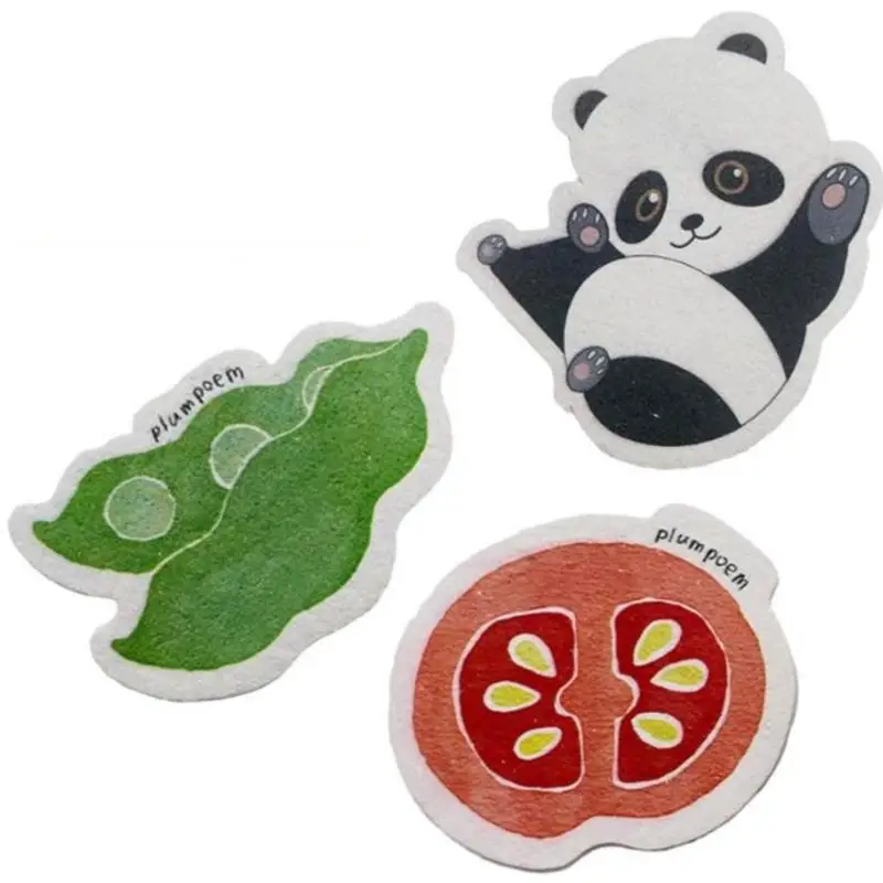 Non-stick-Cartoon-Wood-Pulp-Cotton-Sponge-Dish-Cloth-Compresse-Magic ...