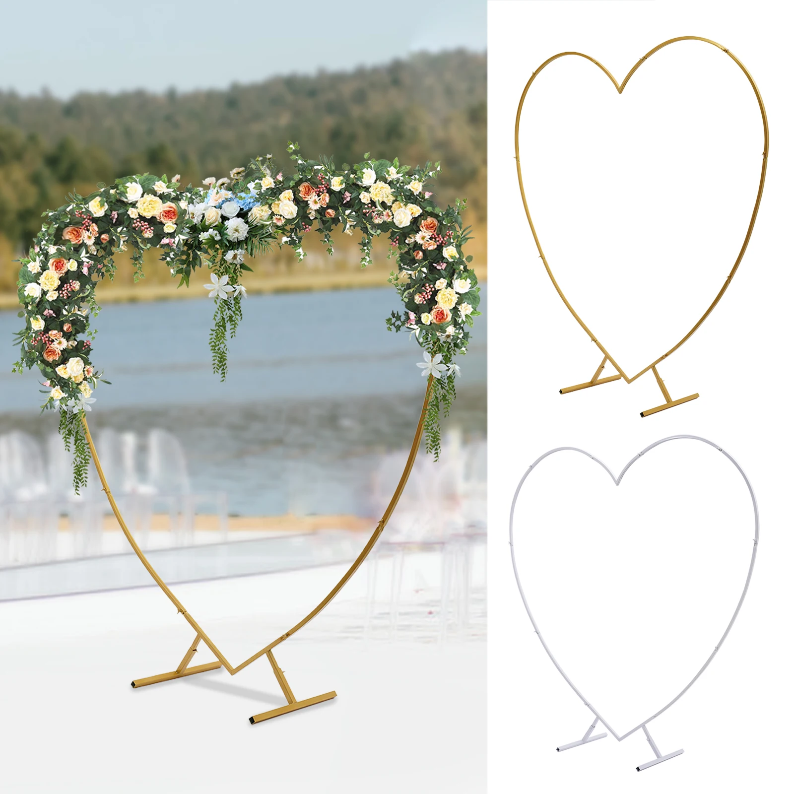 Large-Size-6-89ft-2-1m-Gold-White-Metal-HeartArch-Kit-Wedding-Heart ...