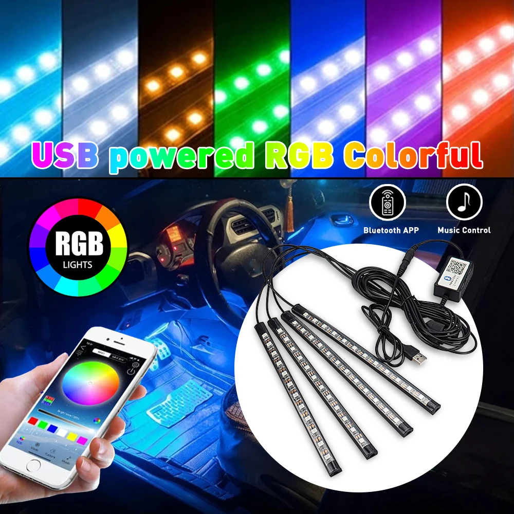 Auto-LED-Strips-for-Car-12V-RGB-Remote-APP-Music-Control-Car-Interior ...