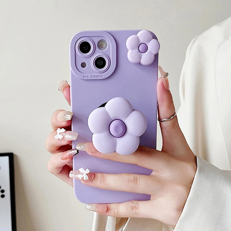 Chic Daisy Flower Soft Lavender Stand Phone Case Cover for A50 (Lavender)