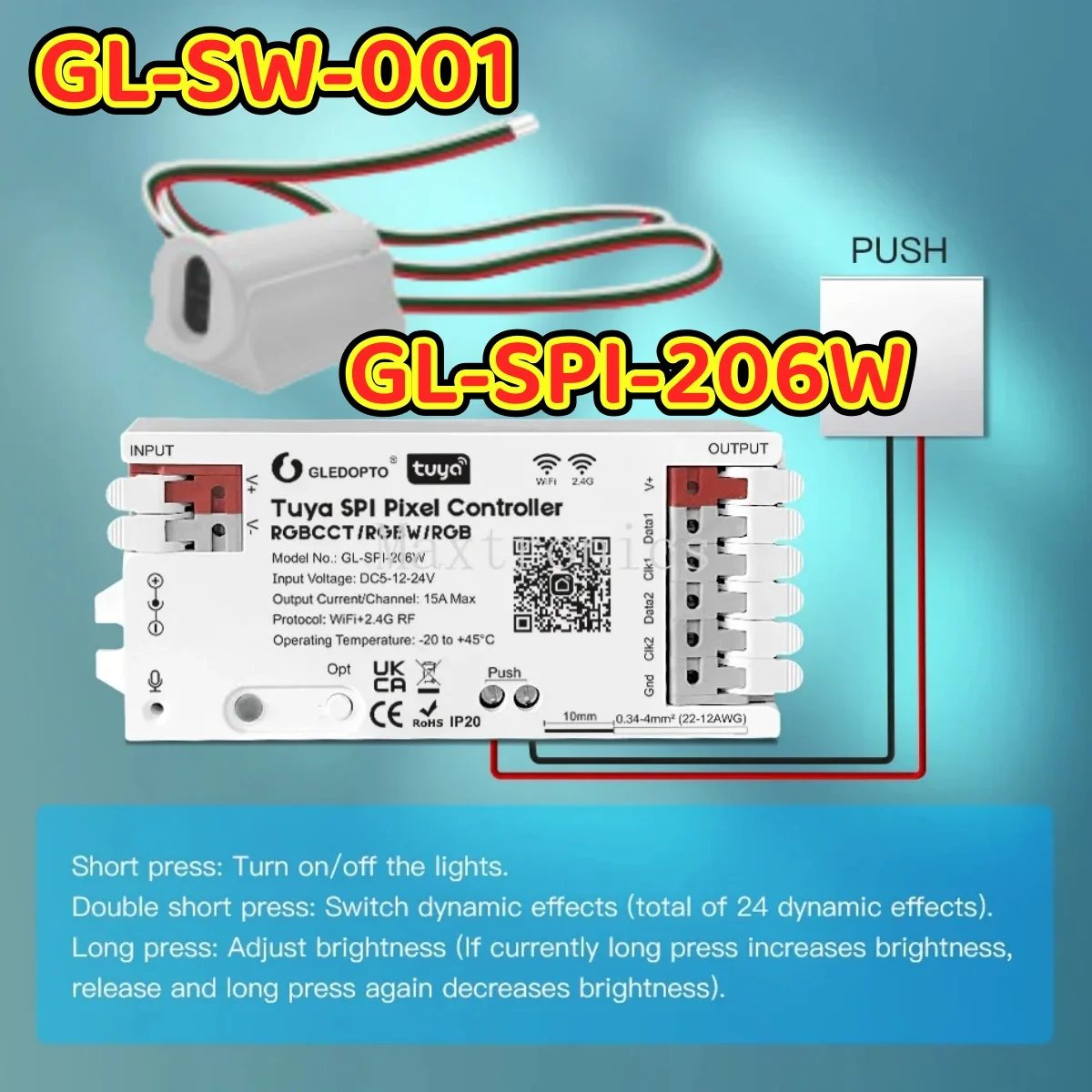 GL-SPI-206W/GL-SW-001 GLEDOPTO WiFi +BLU Tuya WS2811 SK6812 SPI Pixel ...