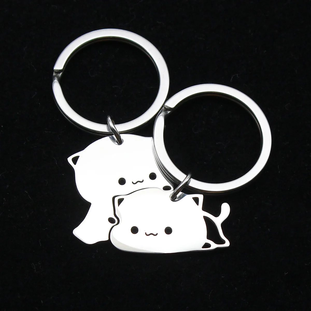 2pcs/pair Lovely Couple Keychain Stainless Steel Cute Matching Hug Cat ...