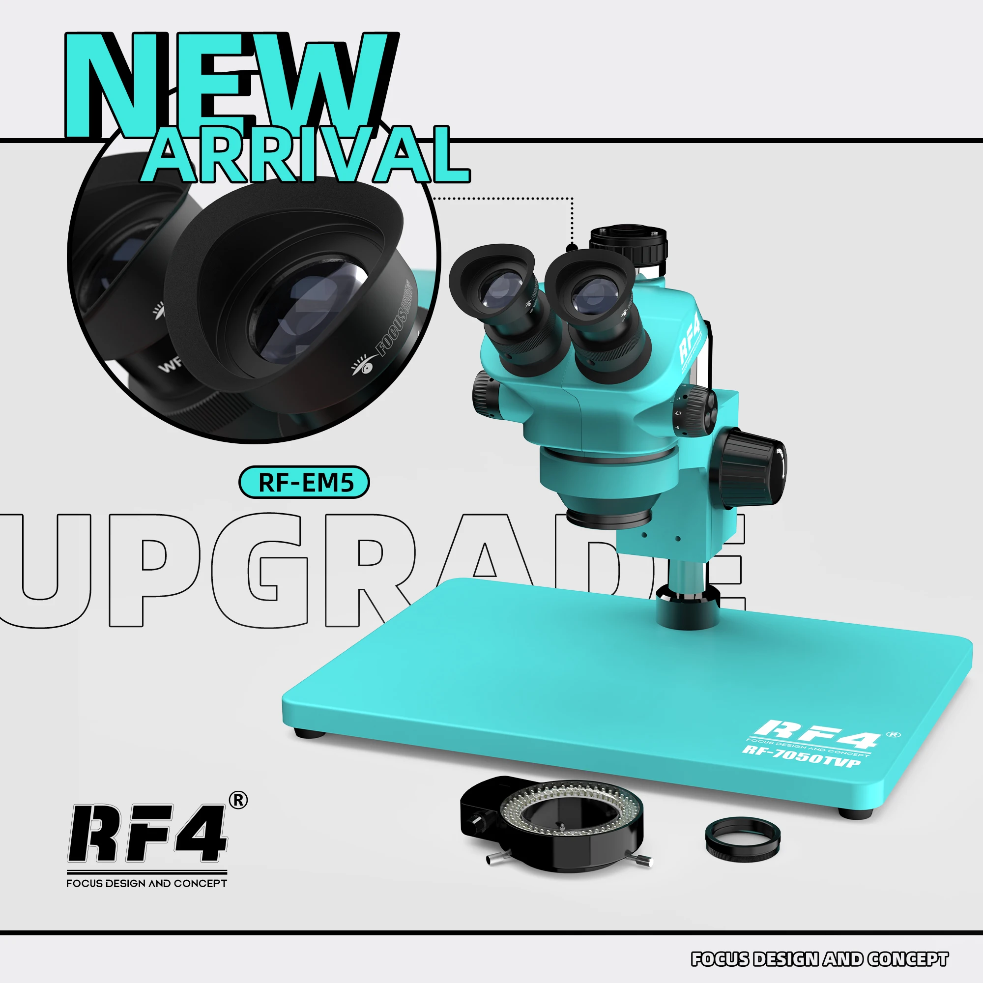 RF4 New Upgraded Simul Focal Industrial Optical Lab Zoom Stereo Trinocular Microscope 7-50X For ...