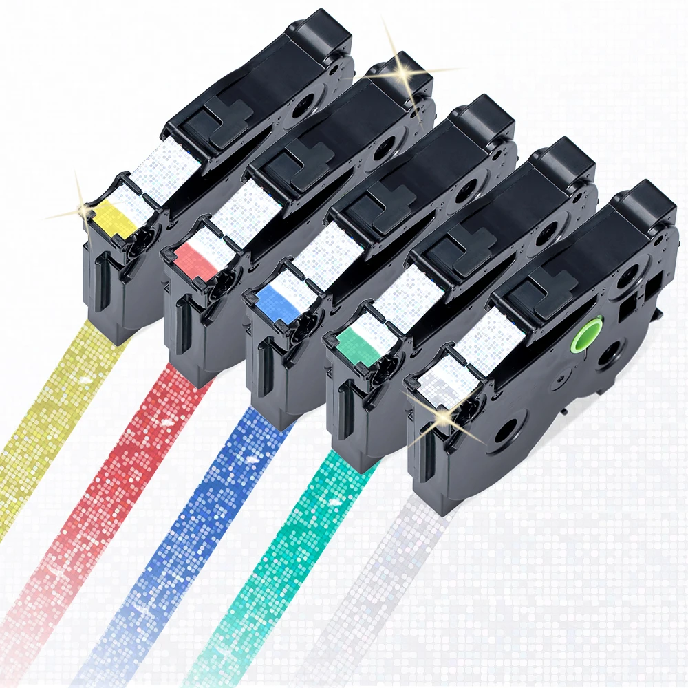 5PK-Glitter-Starry-Sparkling-Laser-Label-Tape-12mm-8m-Compatible-for ...