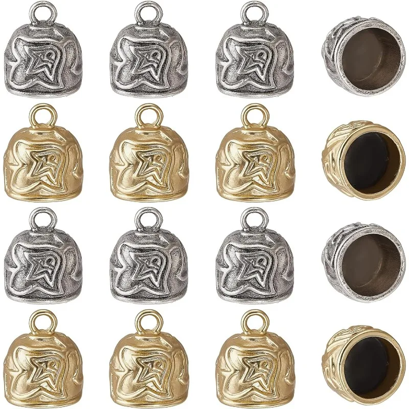 16Pcs 2 Colors Metal Cord Ends Caps Tibetan Style End Caps with Loop ...
