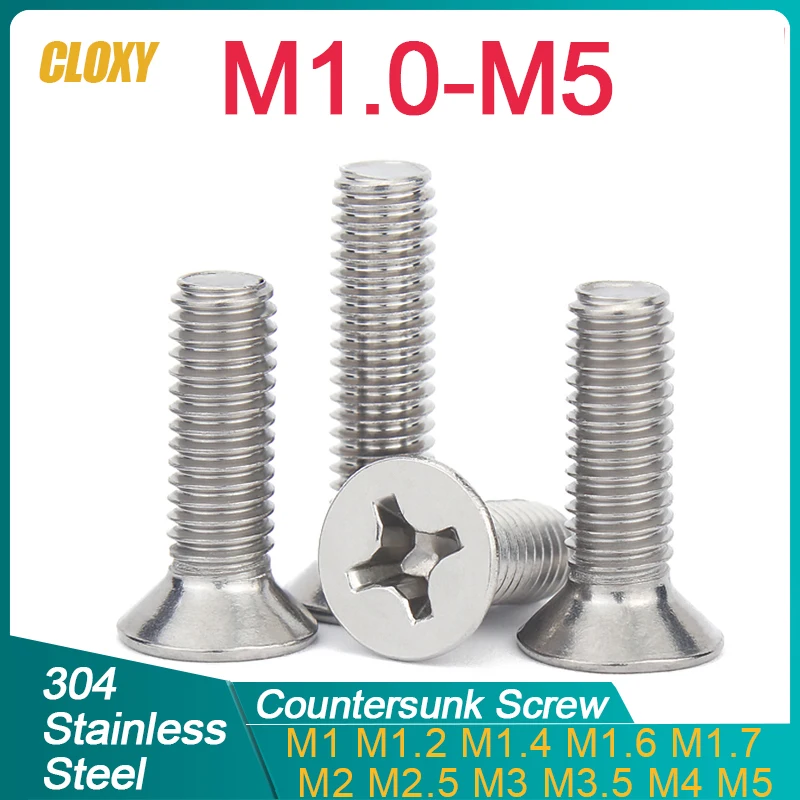 200/ 100/ 50/ 20 pcs 304 스테인레스 스틸 크로스 필립스 플랫 카운터 싱크 헤드 스크류 볼트 길이 3 50mm ...