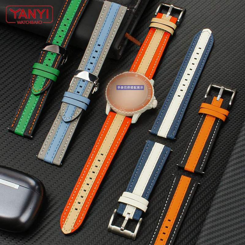 Genuine-leather-Watchband-22mm-for-blancpain-X-swatch-Five-Oceans-watches-band-sport-watch-strap ...