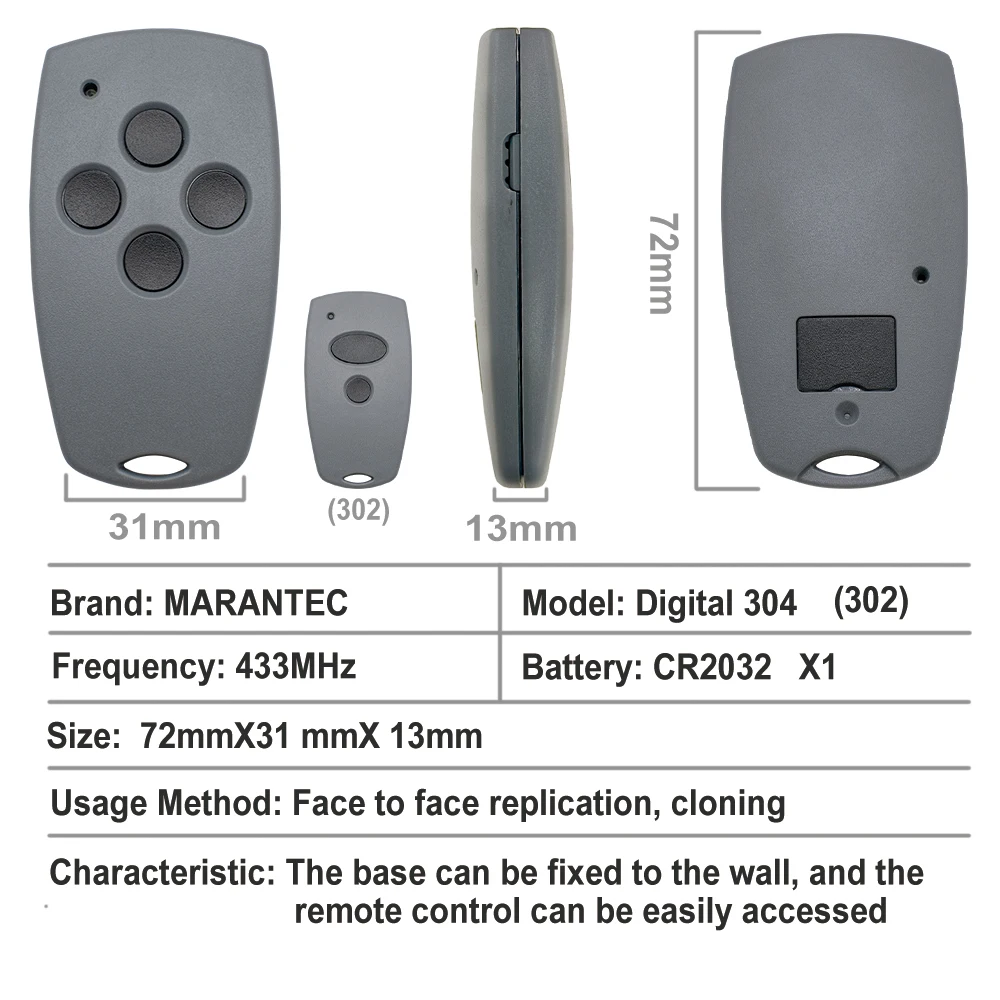 Marantec 433.92Mhz Garagentor Fernbedienung 433 Mhz Fester Code -Gate -Schlüsseldarsteller ...