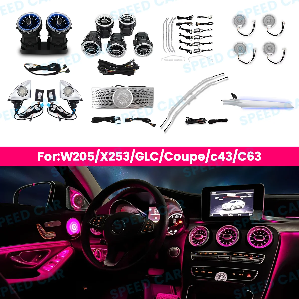 3/12/64 Color Interior Ambient Light For Mercedes Benz W205 C43 C63 ...