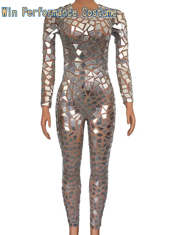 Sexy-Stage-Silver-Mirrors-Jumpsuit-Mesh-Wrap-Skinny-Celebrate-Dance ...