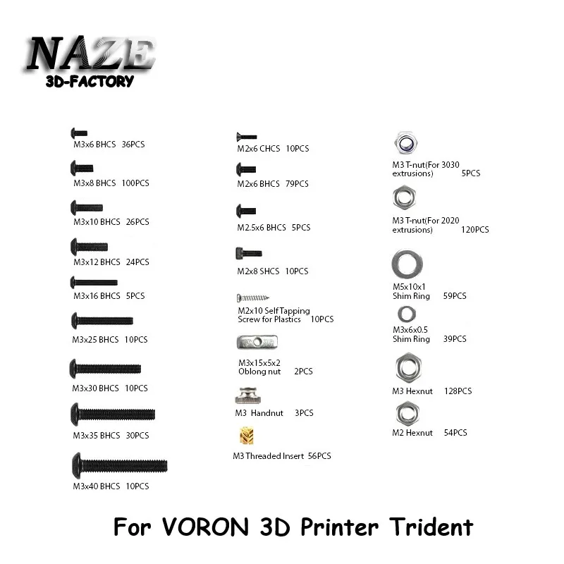 Voron 3D Printer Trident DIY Project Fasteners Screws Nuts Full Kit ...