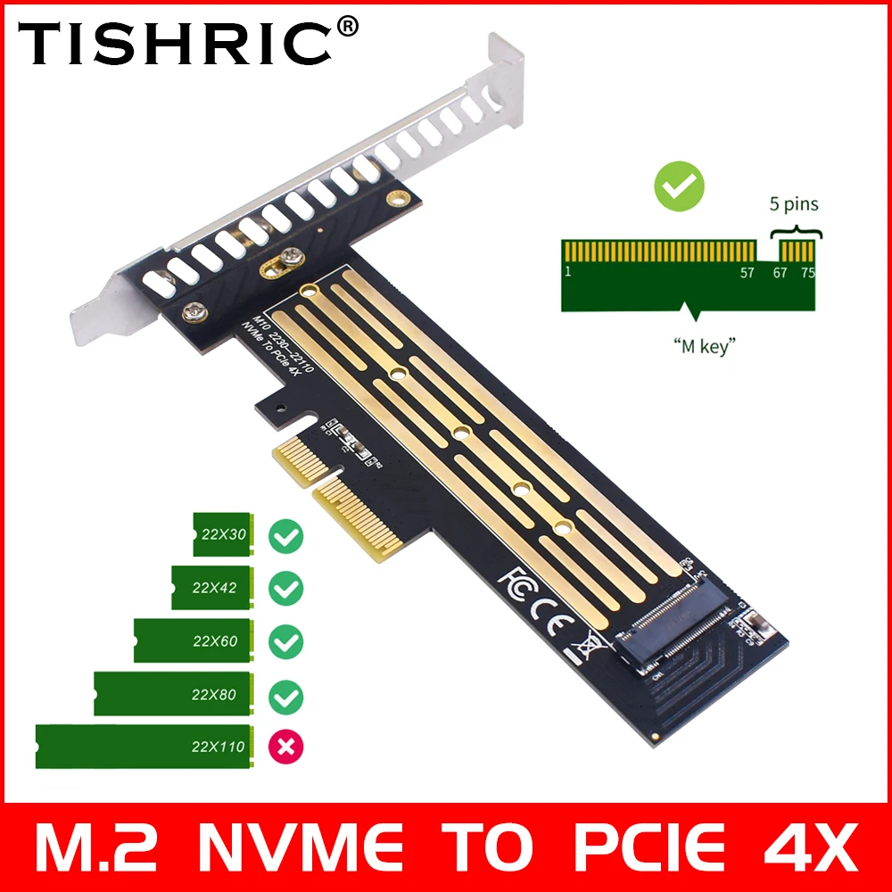 TISHRIC-M2 NVME SSD-PCIE 4X 컨버터, PCI Express x4/8/16 라이저 카드, M.2 M-키 ...