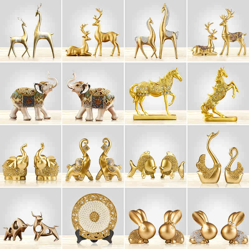 Chinese Feng Shui Golden Horse Elephant Statue Decoration Success Home ...