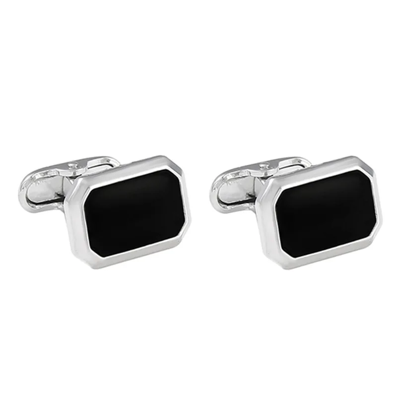 Classic Black Cufflinks for Men Simple Style Square Shape Enameled ...